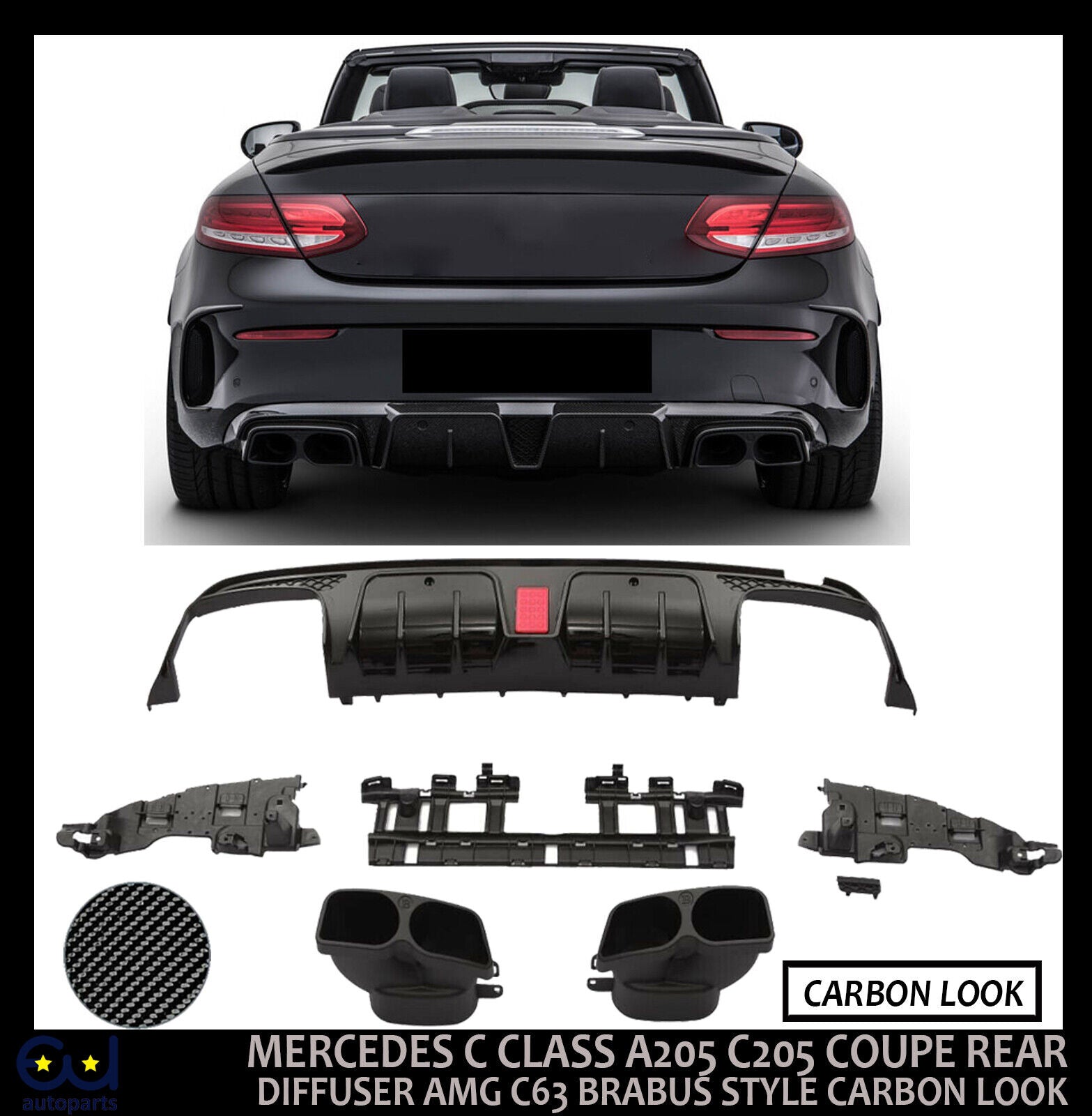 FOR MERCEDES C CLASS A205 C205 COUPE REAR DIFFUSER AMG C63 BRABUS STYL