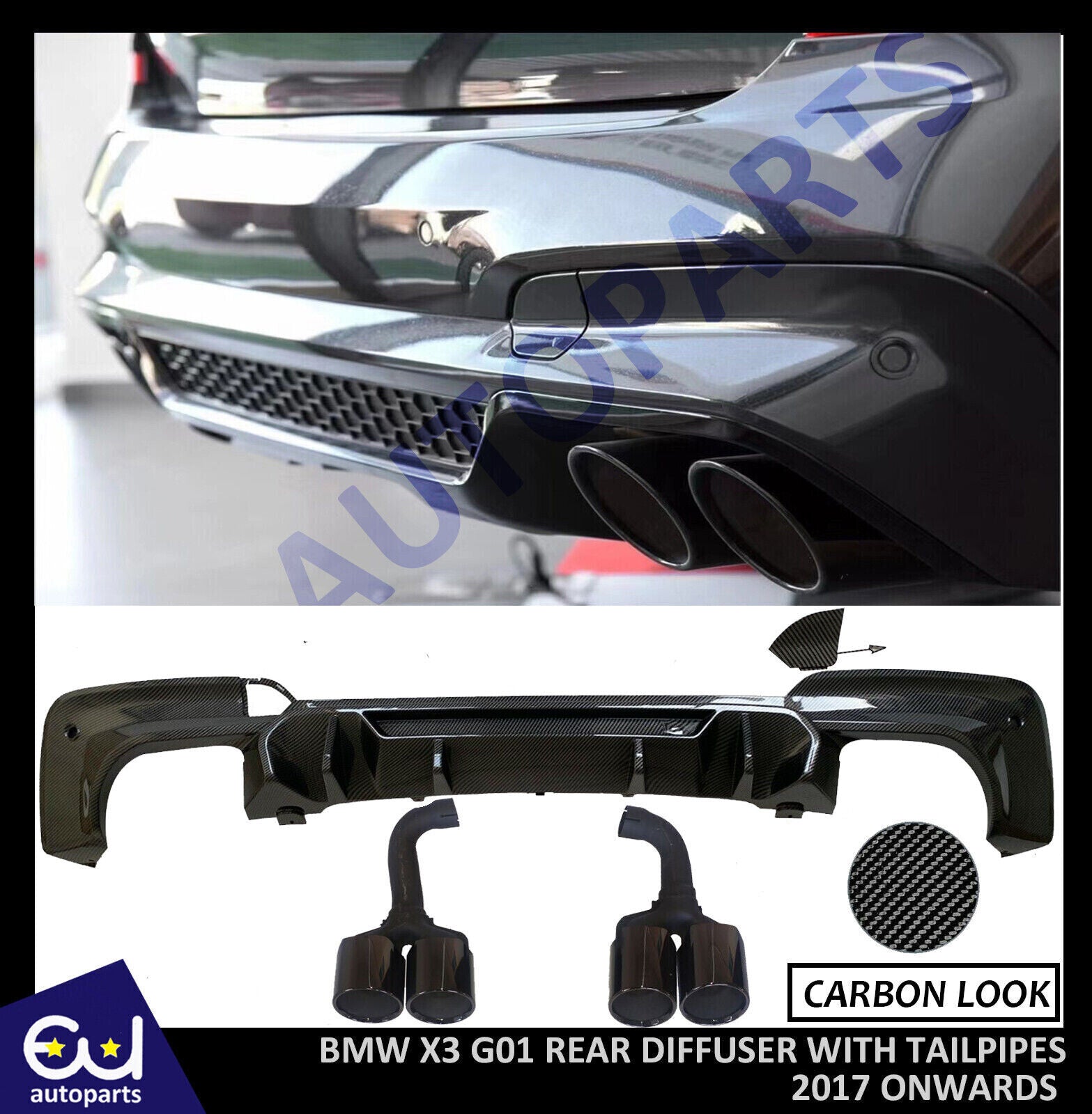 FOR BMW X3 G01 2017+ M-PERFORMANCE X3M STYLE REAR DIFFUSER WITH TAILPI