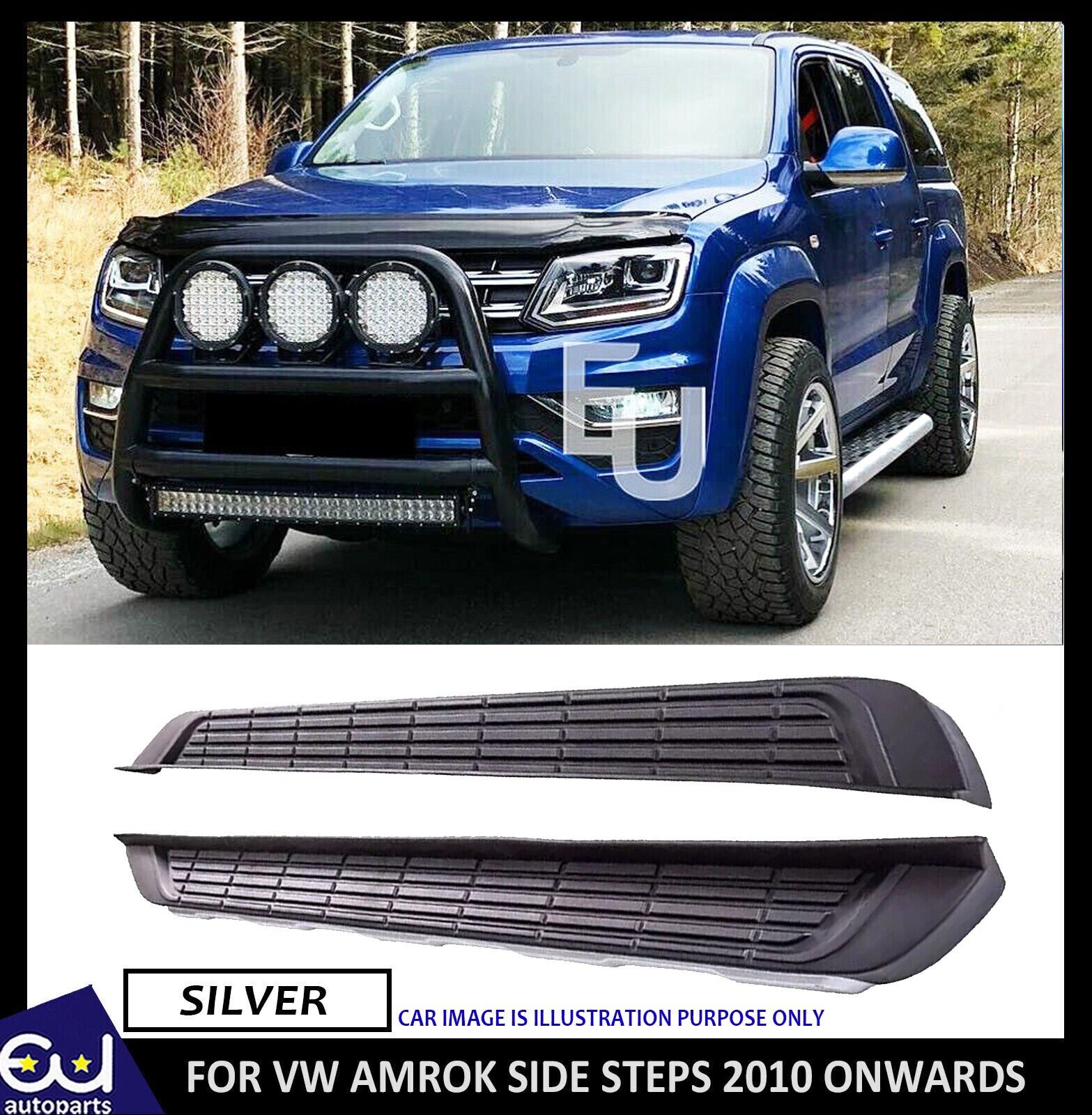 FOR VW AMAROK SIDE STEPS SILVER RUNNING BOARDS PAIR 2010 ONWARDS 100%