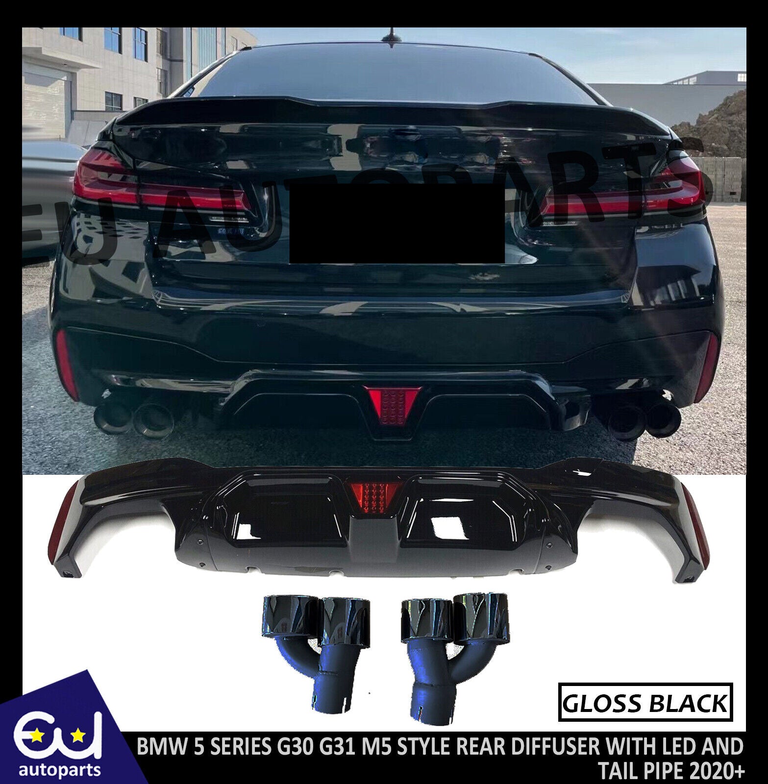 FOR BMW 5 SERIES G30 G31 M5 STYLE REAR DIFFUSER WITH LED BRAKE LIGHT