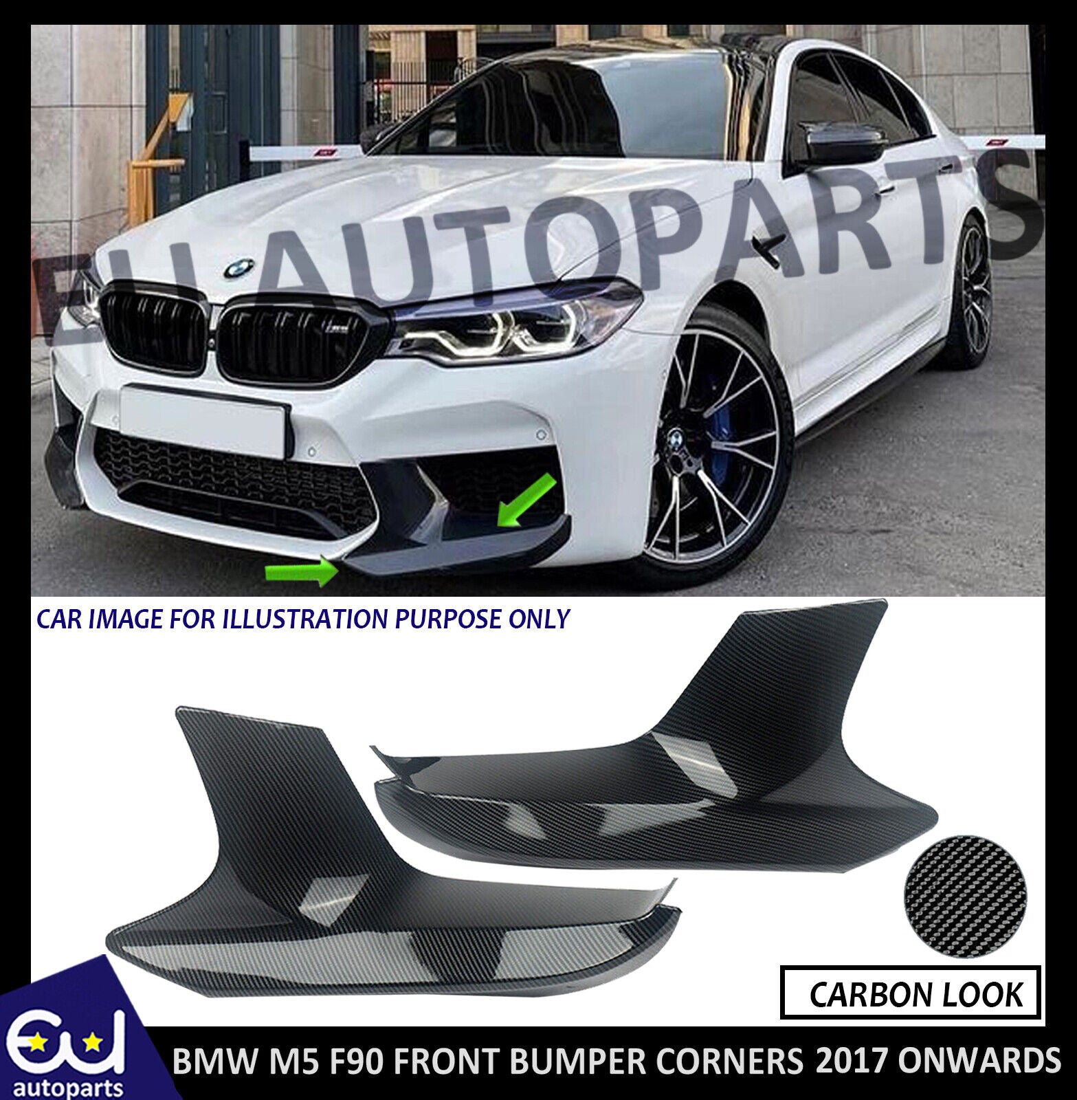 FOR BMW 5 SERIES F90 M5 PERFORMANCE FRONT CORNER SPLITTERS X2 CARBON L