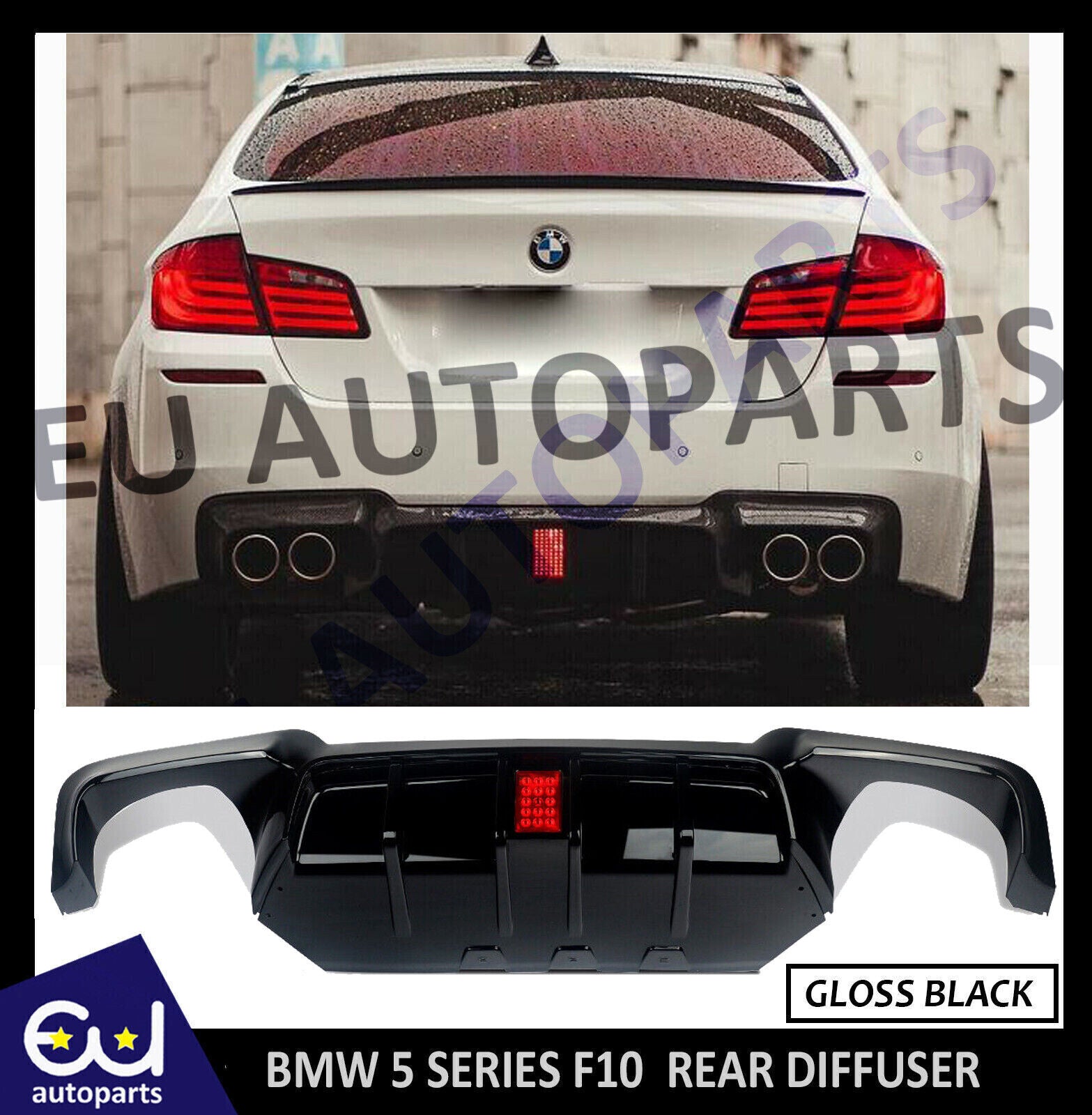 FOR BMW F10 F11 5 SERIES REAR DIFFUSER BUMPER VALANCE WITH LED M-SPORT